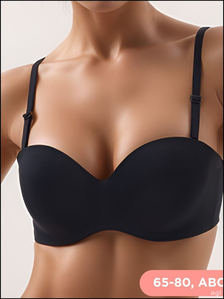 Бюстгальтер Женский без косточек, размер 70A, 70B черный Полиамид, Поролон Китай Однотонный ...