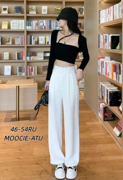 Брюки Женский MOOCIE скинни белый Поликоттон Повседневный, размер 46 Завязки облегающий Лето ...
