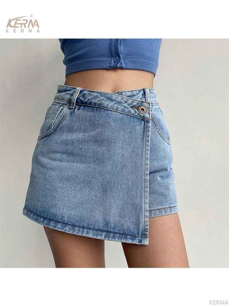 Юбка-шорты Женский KERNA синий Джинс, размер 48 Мини, рост 150-190 купить c доставкой на OZON по ...