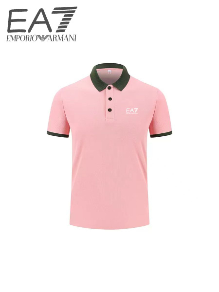 Поло Мужской EA7 пудровый Короткий, размер 44, 46 Полиэстер FR Однотонный облегающий ...