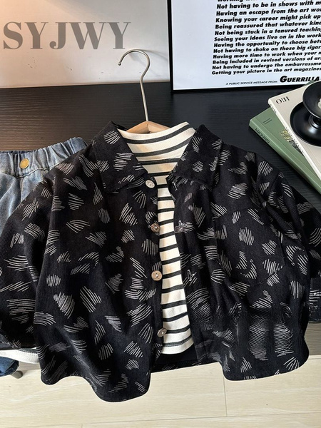 Рубашка Мальчики SYJWY черный Длинный Полиэфирное волокно Пряжки Абстракция, размер 90 ...