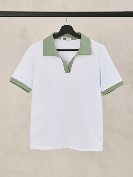 Поло Женский MYCODE белый, зеленый Короткий, размер 50, 52 Хлопок, Полиэстер Однотонный прямой ...