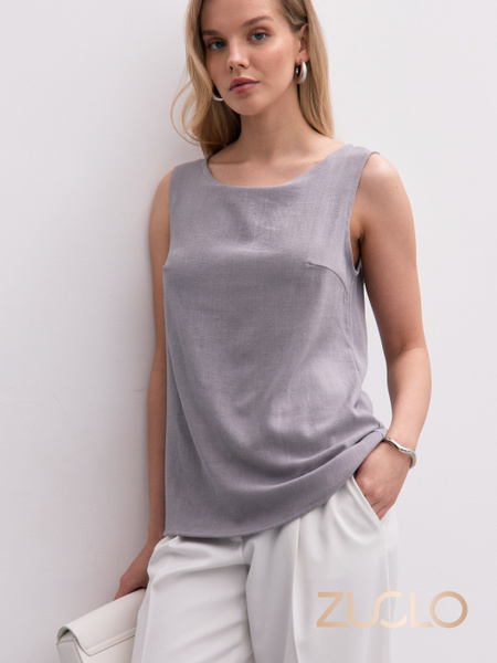 Топ Женский ZUCLO серый, размер 48 Лен, Вискоза Без рукавов Офисный ...