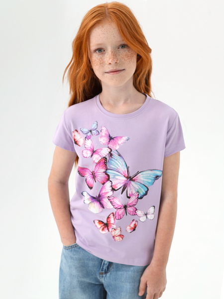 Футболка Девочки Coccodrillo фиолетовый, сиреневый, размер 104 Трикотаж Бабочки прямой Бангладеш ...