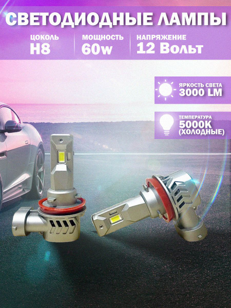 Лампа автомобильная OEM 12 В, 2 шт. M8-H8-5000k-NEW84 купить c ...