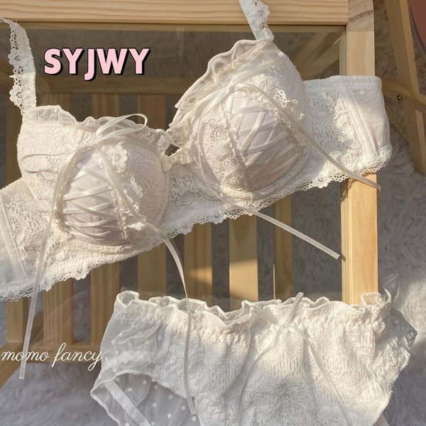 Комплект белья Женский SYJWY белый Крючки Полиамид, Эластан Бант, Кружево, размер 38, 85A ...