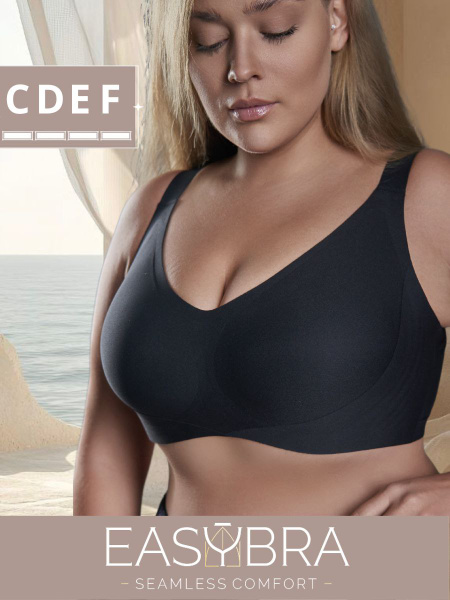 Бюстгальтер Женский EASY BRA без косточек, бесшовный, размер 80F, 85E черный Микрополиамид ...