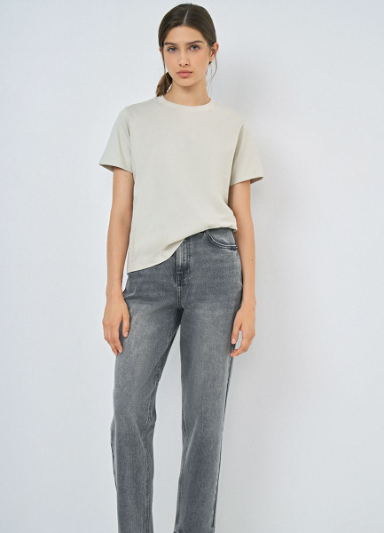 Джинсы Женский O'STIN серый прямые Деним, размер 46 полуприлегающий Молния Высокая Карманы Китай ...