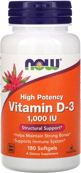 NOW Vitamin D-3(витамин Д-3) 1000lu (180 softgels) - купить с доставкой ...
