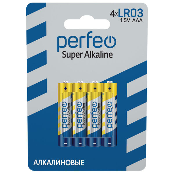 Батарейки Perfeo LR03 AAA Super Alkaline алкалиновые (щелочные) мизинчиковые, 4шт на блистере, 1 ...