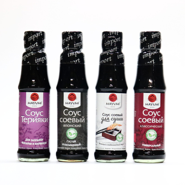Набор из 4х соевых соусов Mayumi. Классический, Соус для суши, Терияки ...