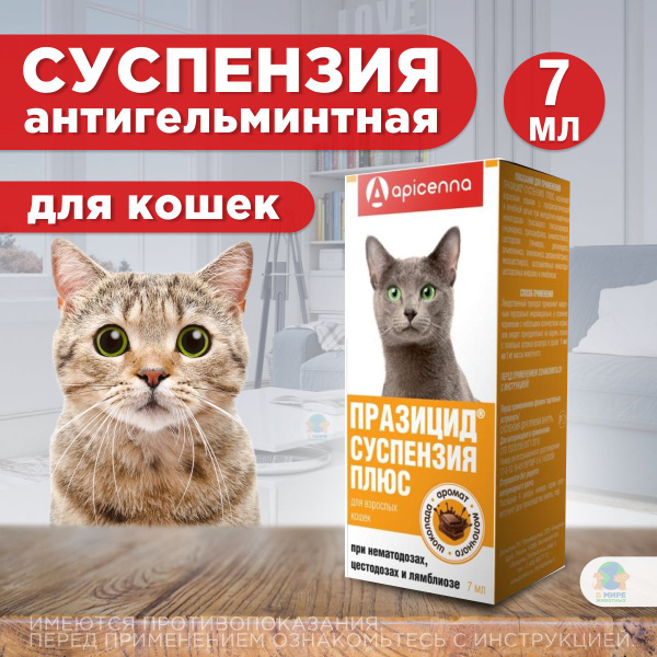 APICENNA Празицид Плюс для кошек, суспензия от глистов для приема ...
