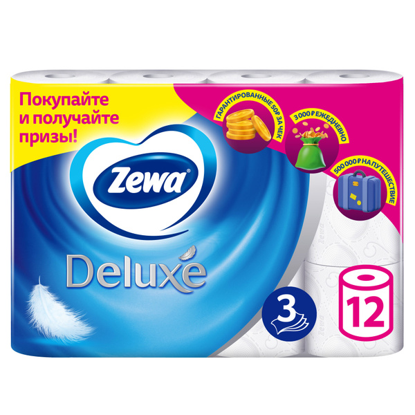 Туалетная бумага Zewa Deluxe белая, 3 слоя, 12 рулонов - купить с ...