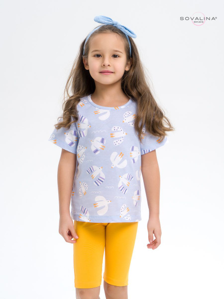 Комплект одежды Девочки SOVAlina Повседневный голубой, желтый, размер 122 Трикотаж, Хлопок ...