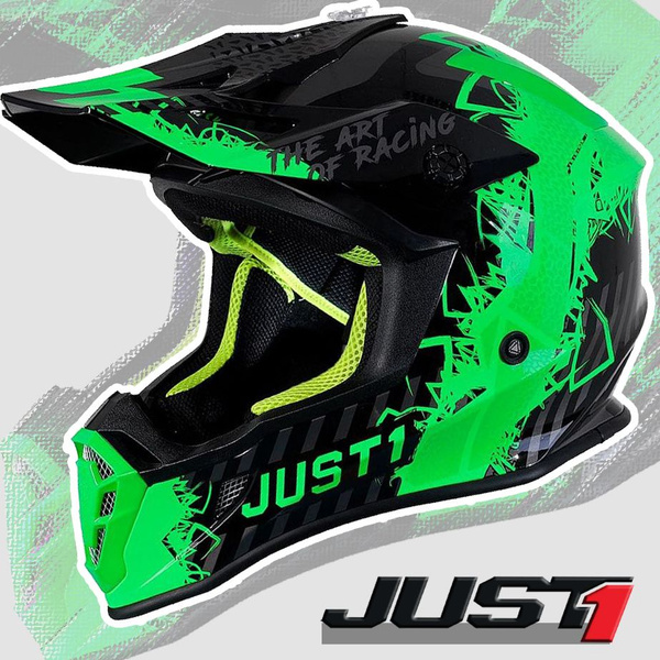 Шлем кроссовый JUST1 Racing J38 Mask L(59-60) Fluo Green Titanium Black Glossy - купить с ...