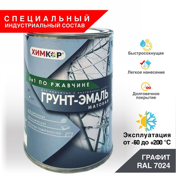 Краска ХИМКОР Грунт-эмаль 3 в 1, по металлу, по ржавчине ...
