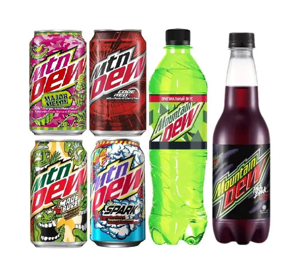 Набор из 6 напитков Mountain Dew (Code Red, Major Melon, Spark, Maui ...