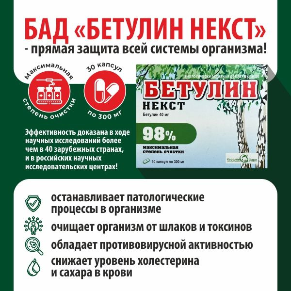 Биологически активная добавка "Бетулин Некст", 30 капсул по 300 мг ...
