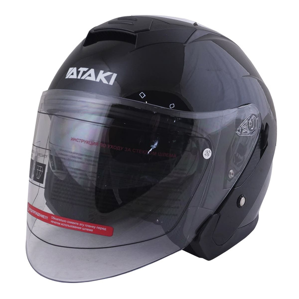 Шлем открытый со стеклом ATAKI JK526 Solid, черный глянцевый, L ...