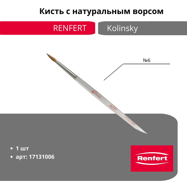 Кисть для моделирования керамики Kolinsky Renfert с натуральным ворсом, размер 6, 1 шт - купить ...