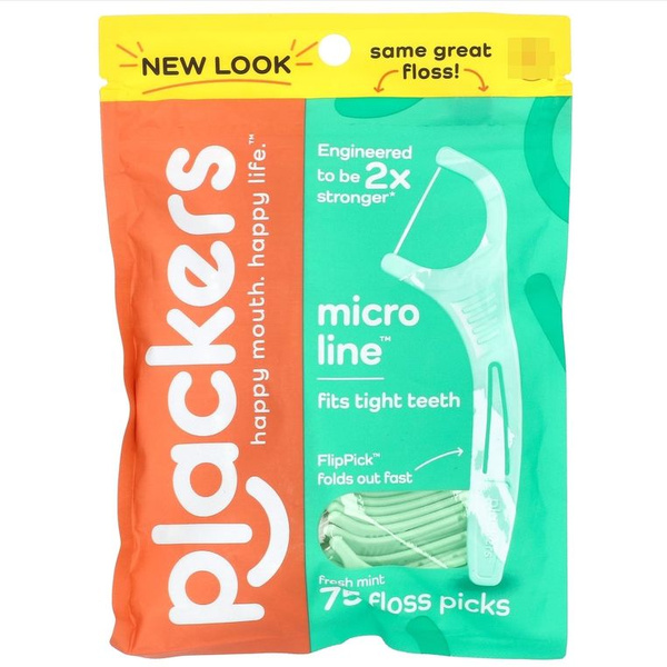 Plackers, Micro Line, зубочистки с нитью, свежая мята, 75 шт. - купить ...