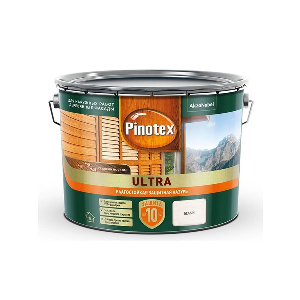 Лазурь PINOTEX ULTRA защитная влагостойкая для древесины белый 9 л ...