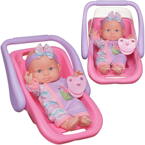 Пупс Junfa 23см с соской в переноске в разноцветно-сиреневом комбинезоне - купить с доставкой по ...