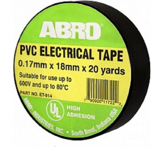 Характеристики Термостойкая изолента ABRO черная 80С 18,2 м ET-914-BLK ...