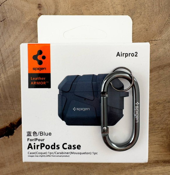 Чехол с карабином для беспроводных наушников AirPods 2 / Spigen / Синий ...