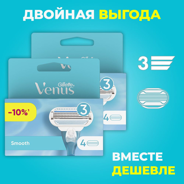 Сменные кассеты для бритвы Gillette Venus Smooth, 4+4 (8 шт) - купить с ...