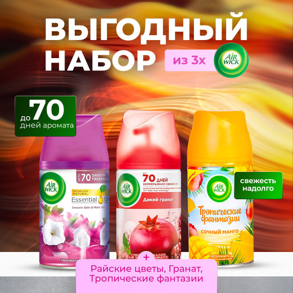 Освежитель воздуха AirWick Эрвик сменный баллон 3 штуки по 250 мл ...