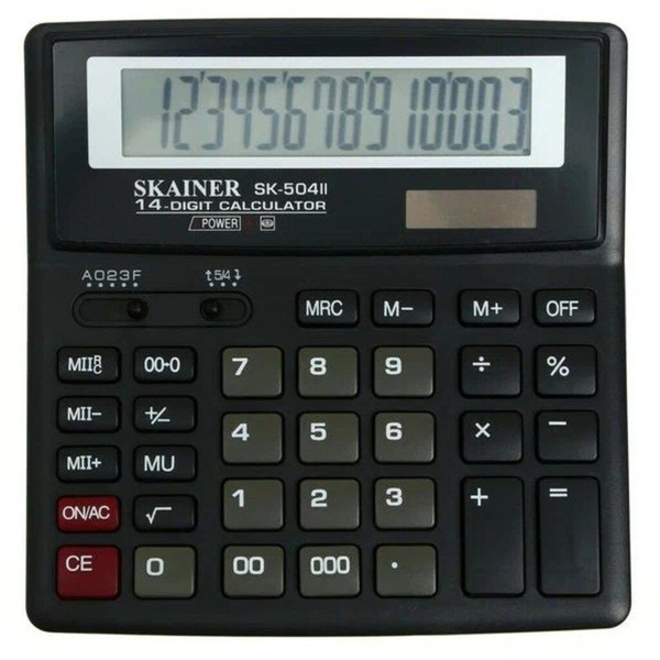 Калькулятор 14 разр. Skainer настольный проф. двойное питание, черный ...