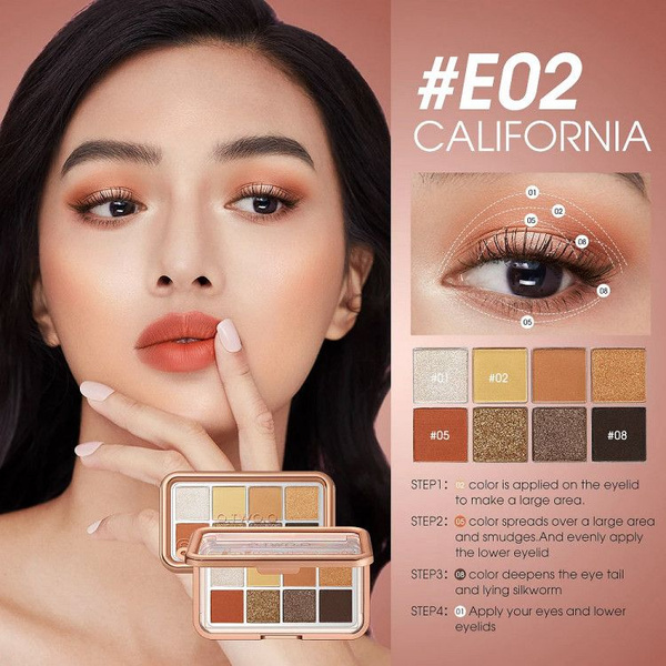 Палетка теней для век O.TWO.O 9 цветов 02 California матовые блестящие ...
