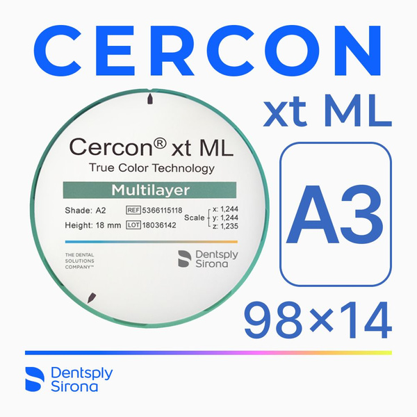 Циркониевый диск для CAD/CAM, Cercon xt ML disk 98 A3 14мм, 1 шт ...