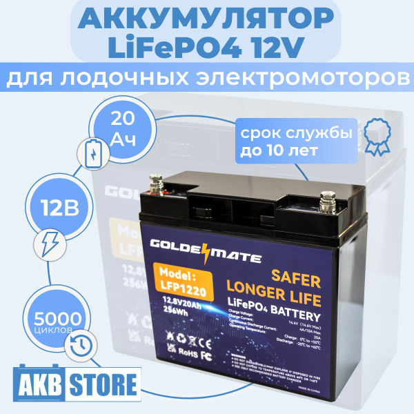 Аккумуляторная батарея 12В 20Ач AB-1220-HX (LiFePO4/литий-железо ...