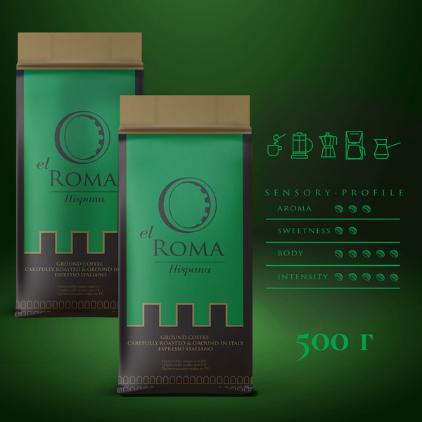 Кофе молотый EL ROMA Ispana, вакуумная пачка, 2 упаковки по 250 гр ...