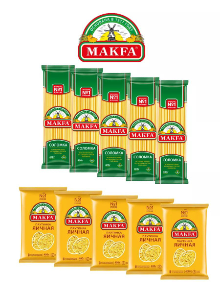 Makfa Набор макаронных изделий Соломка и Паутинка яичная - по 5 уп по 400 г - купить с доставкой ...