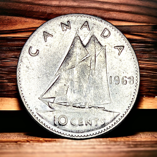 Монета Канада 10 центов 1968 года. Парусник. Елизавета II. Серебро - купить в интернет-магазине ...