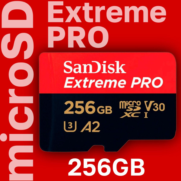 Карта памяти SanDisk Extreme PRO microSDXC +SD адаптер 256GB 200/140 MB/s Class 10 UHS-I U3 ...