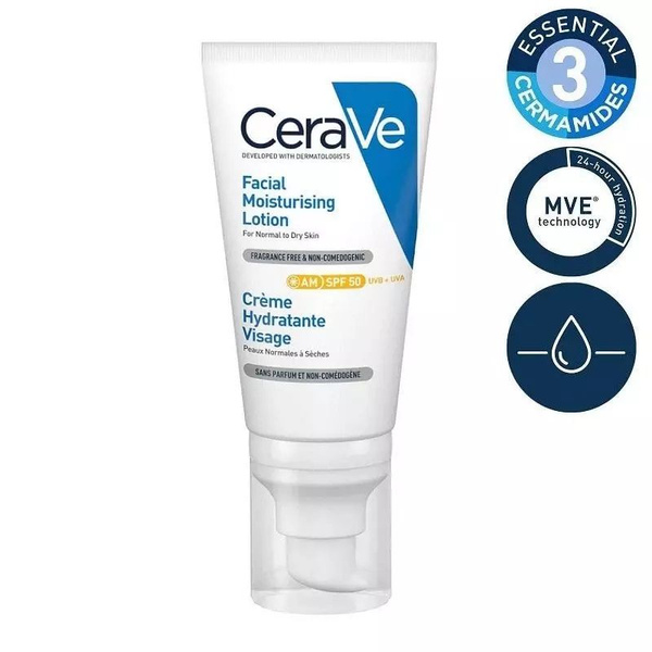 CeraVe Лосьон AM SPF50 для лица нормальной и сухой кожи, увлажняющий ...