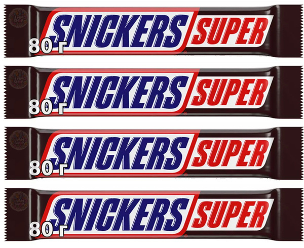 Батончик шоколадный Супер Snickers 4 уп по 80 г, Россия - купить с ...