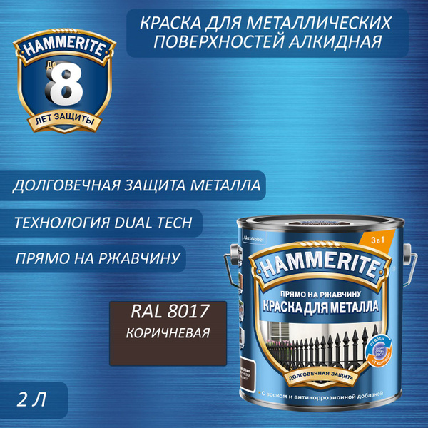 Краска для металлических поверхностей алкидная Hammerite гладкая ...