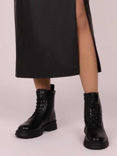 Ботинки Женский Instreet черный, размер 39 дерби Зима 5 Молния, Шнурки Толстый каблук Россия ...