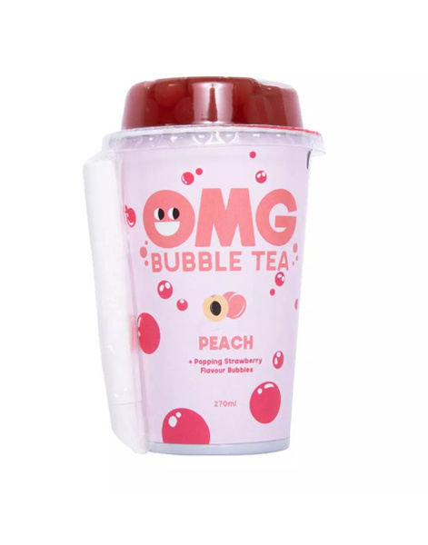 Напиток с экстрактом чая со вкусом персика и пузырьками со вкусом клубники, OMG Bubble Tea, 270 ...