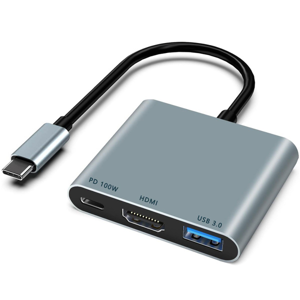 Переходник адаптер HUB USB 3.0 - HDMI - Type C, Адаптер USB Type C, Мощность зарядки до 100W ...