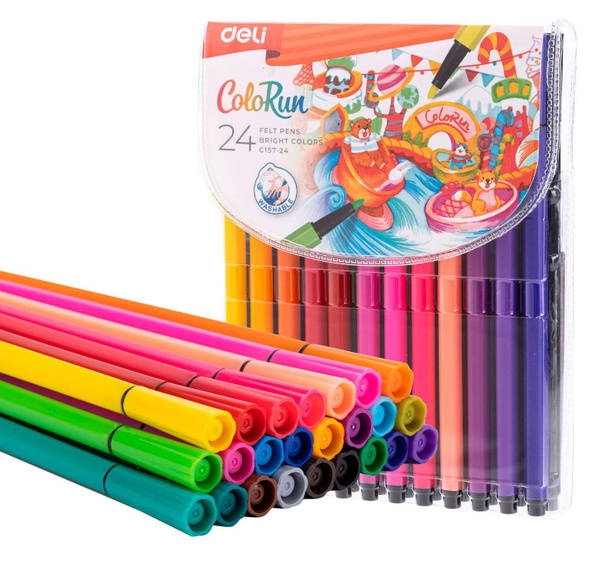 Фломастеры Deli 24 цвета, "ColoRun", упаковка - пакет с европодвесом ...