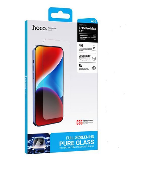 Стекло защитное Hoco A36 для iPhone 15 Pro Max 3D full screen HD ...