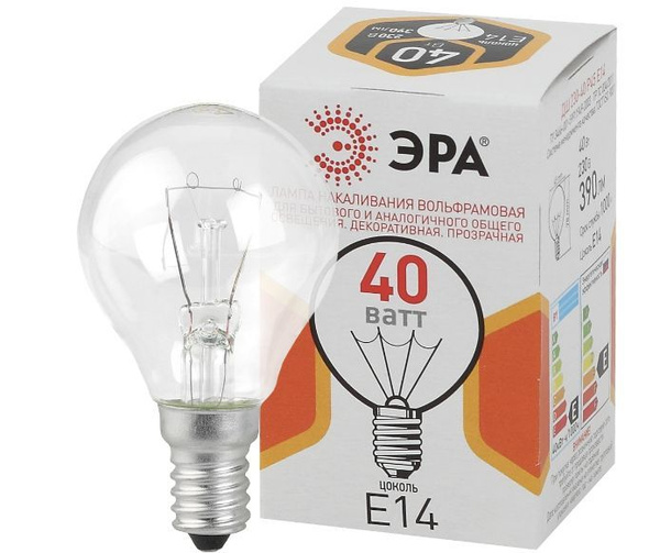 Лампочка ЭРА P45 40Вт Е14 / E14 230В шар прозрачный цветная упаковка ...