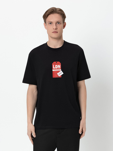 Футболка Мужской HUGO черный, размер 54 Хлопок Повседневный Португалия ...