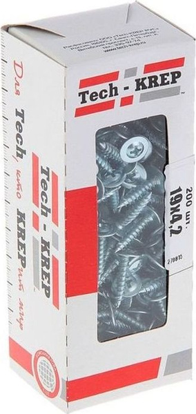 Саморезы Tech-KREP / Тех Креп 4.2х19мм с прессшайбой острые, 102140, в коробке 200шт. / крепеж ...